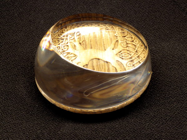 Tree of Life Paperweight engraved oak and glass | Hide N Teak